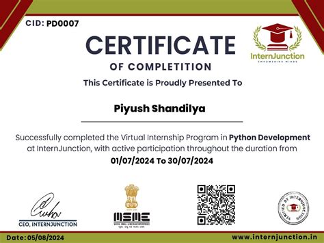 Piyush Shandilya On Linkedin Internjunction Firstinternshipcompleted