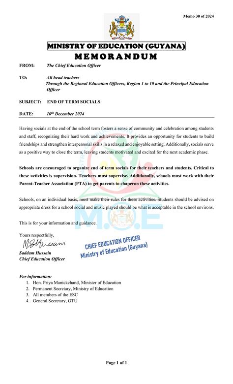 Memo No 30 Of 2024 End Of Term Socials
