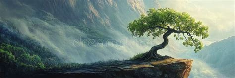 Ancient Tree On Mountain Cliff A Lone Tree Clings To A Cliff Edge Symbolizing Resilience