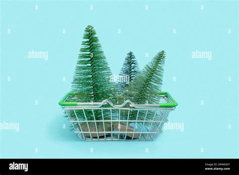 Small Christmas Tree Is In A Shopping Cart Artificial Mini Christmas