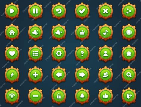 Premium Vector Game Ui Set Of Green Buttons In Cartoon Style Gui To