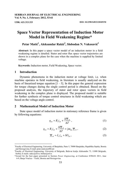 Pdf Space Vector Representation Of Induction Motor Model In Field Weakening Regime