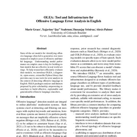 Olea Tool And Infrastructure For Offensive Language Error Analysis In