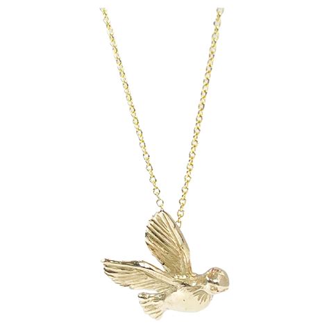 Love Dove Necklace 14kt Yellow Gold Dainty Pendant Necklace For Sale At