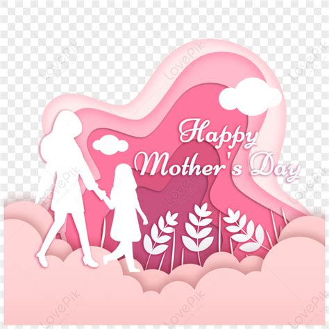 어머니의 날 귀여운 일러스트 캐릭터 종이 컷 스타일분홍사랑 Png 일러스트 무료 다운로드 Lovepik