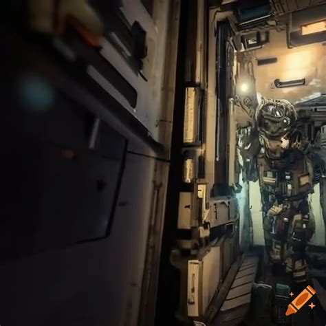 Dynamic Camera Angle In Dark Narrow Hallways In Titanfall Game On Craiyon