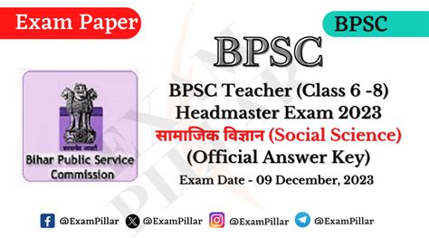 BPSC Babe Teacher Headmaster Exam Class Social Science Dec Official Answer