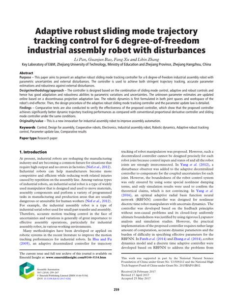 PDF Adaptive Robust Sliding Mode Trajectory Tracking Control For Degree Of Freedom