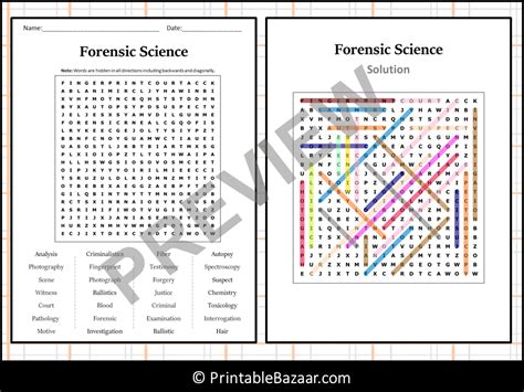 Forensic Science Word Search Puzzle Worksheet Activity Teaching Resources