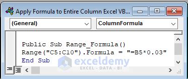 How To Apply Formula To Entire Column Using Excel VBA