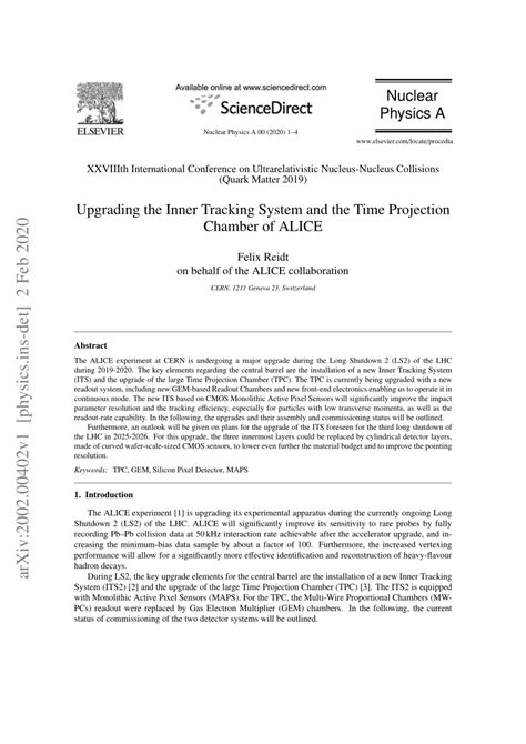 Pdf Upgrading The Inner Tracking System And The Time Projection