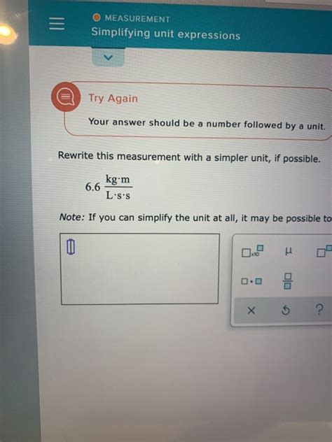 solved o measurement simplifying unit expressions try again
