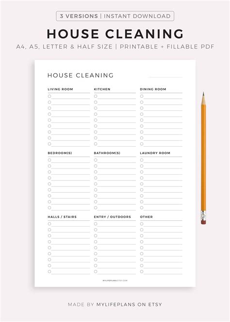 House Cleaning Checklist Living Room Kitchen Bedroom Etsy UK
