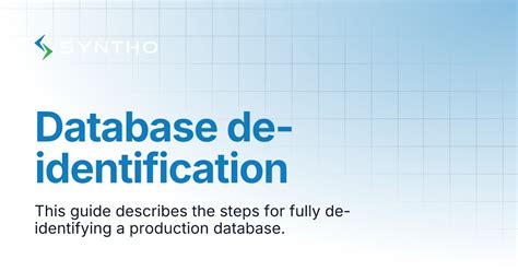 Database De Identification Syntho Documentation