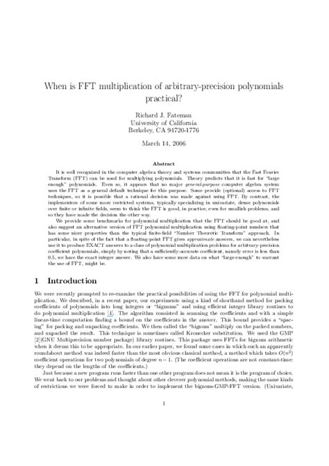 pdf when is fft multiplication of arbitrary precision polynomials