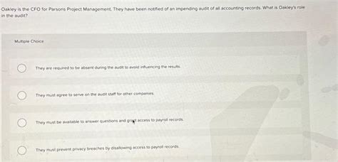 Solved Dakley is the CFO for Parsons Project Management. | Chegg.com