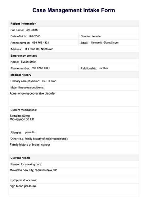 Case Management Intake Form Template And Example Free Pdf Download