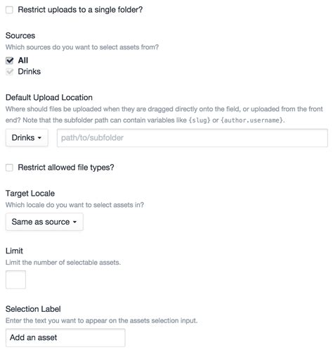 assets fields craft cms documentation 2 x