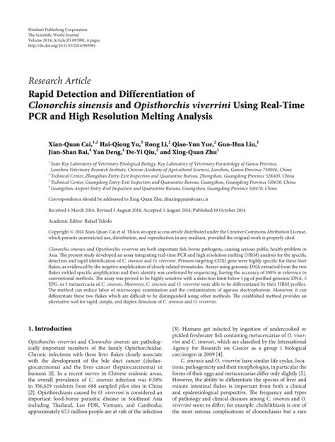 Pdf Rapid Detection And Differentiation Of Clonorchis Sinensis And Opisthorchis Viverrini