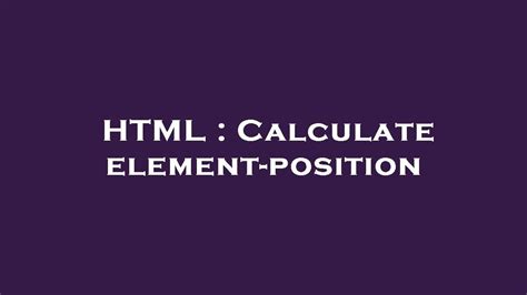 Html Calculate Element Position Youtube