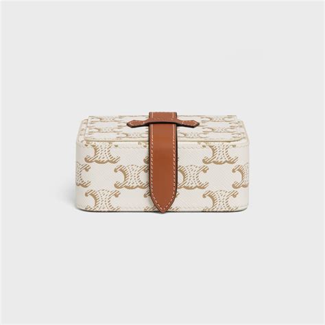 Small Jewels Case In Triomphe Canvas And Calfskin White Celine