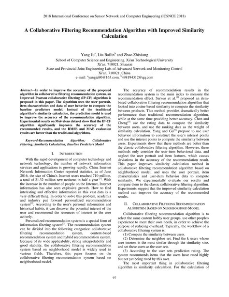 Pdf A Collaborative Filtering Recommendation Algorithm With Improved