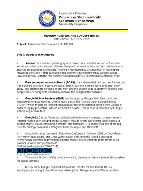 Md101 Midterm Pointers And Concept Notes Pdf Android Operating