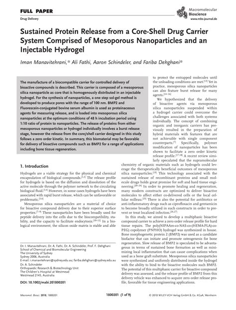 Pdf Sustained Protein Release From A Core‐shell Drug Carrier System Comprised Of Mesoporous