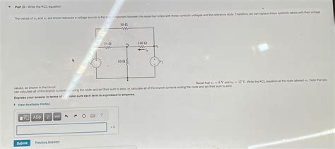 Solved Part D Write The Kcl Equation Recall That V18v