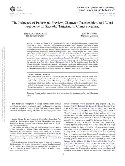 The Influence Of Parafoveal Preview Character Transposition And Word