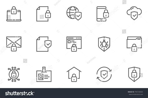 Protection Security Vector Line Icons Set Stock Vector Royalty Free 794140354