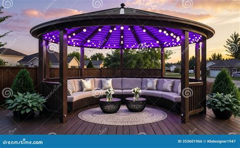 Contemporary Wooden Gazebo With Circular Design And Slatted Roof Stock