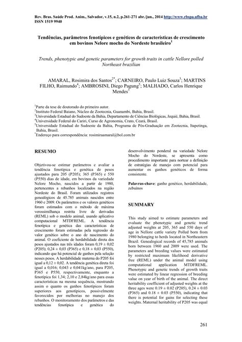 Pdf Trends Phenotypic And Genetic Parameters For Growth Traits In Cattle Nellore Polled