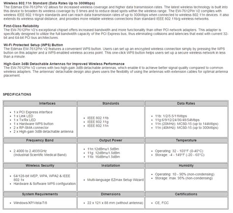 Buy Edimax Ew Pin Wireless N Pci E Adapter Ew Pin Pc Case Gear Australia