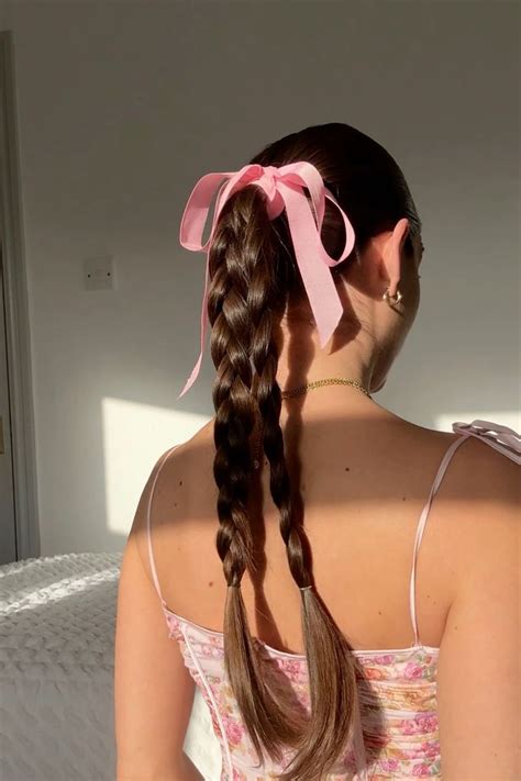 Double Braided Ponytail With Pretty Pink Bow 🎀 In 2024 Long Hair