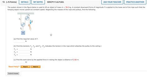 Solved Hanging Object Moves Upward At Constant Speed Chegg