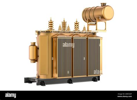 golden transformer oil high voltage power transformer 3d rendering