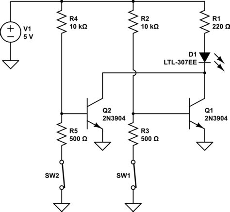 Circuit With Push Buttons Transistor And LED Electrical Engineering Stack Exchange