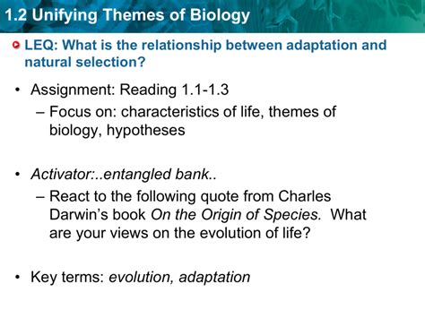 1 2 unifying themes of biology summary