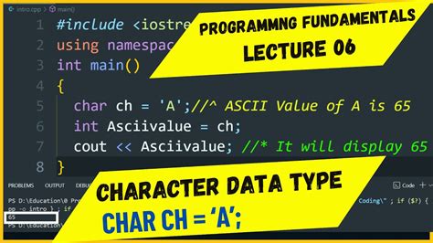 Programming Fundamentals Lecture 06 Character Data Type Char Ch