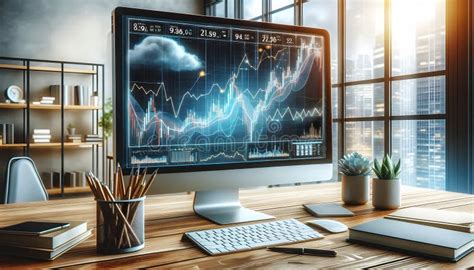 Pc Computer Displays Stock Chart Screen In Modern Office Stock Illustration Illustration Of