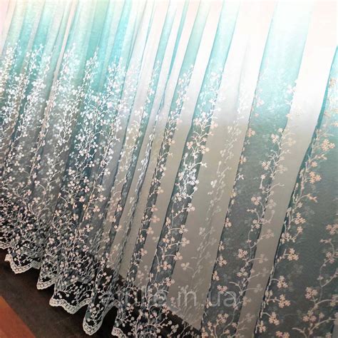 Купити Блакитний синій тюль гардини фатин сітка з вишивкою амбре карнавал розтяжка градієнт