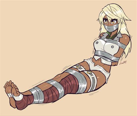 Rule 34 Angry Expression Bandaged Leg Barefoot Blonde Hair Bondage