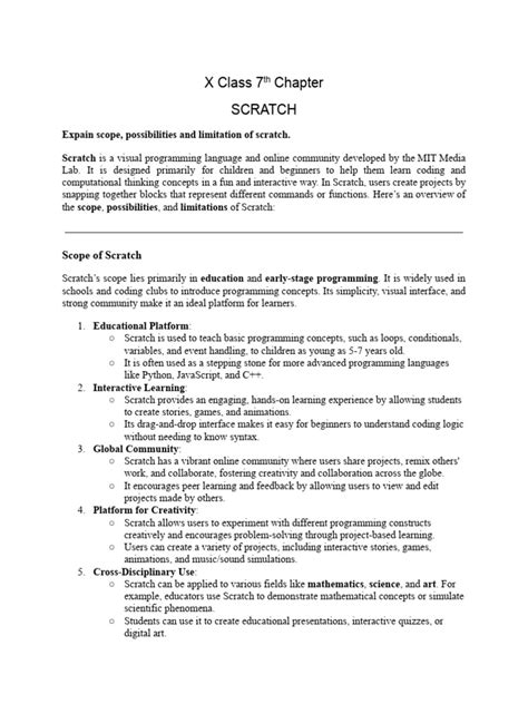 Scratch Programming Overview For Class 7 Pdf Scratch Programming