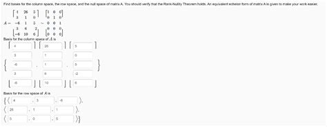 Solved Basis For The Column Space Of A Is Basis For The Chegg Com