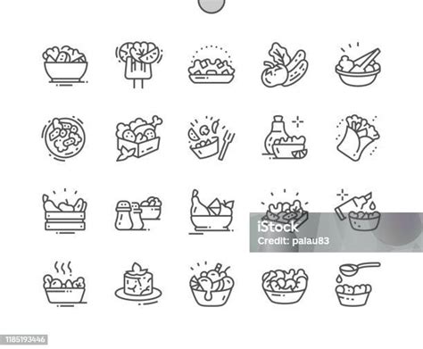 샐러드 잘 만들어진 픽셀 완벽한 벡터 얇은 라인 아이콘 30 웹 그래픽 및 응용 프로그램을위한 그리드 2x 간단한 최소한의 그림