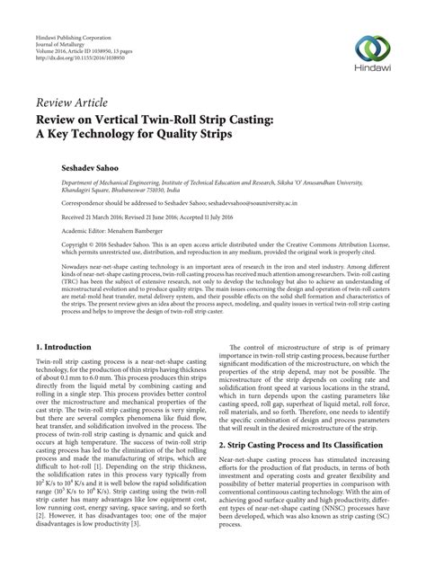 Pdf Review On Vertical Twin Roll Strip Casting A Key Technology For Quality Strips