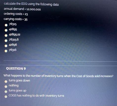 Solved Calculate The Eoq Using The Following Data Annual