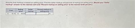 Solved Assume That Markup Is Based On Selling Price Find Chegg Com