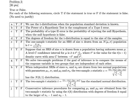 Solved Problem 2 20 Pts True Or False For Each Of The